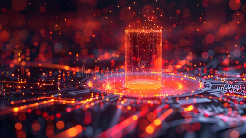 Abstract 3D Red Glowing Data Cylinder Background Stock Illustration ...