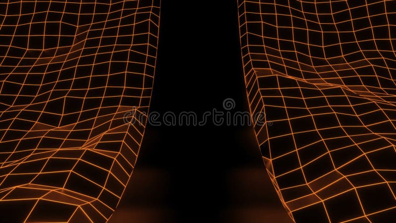 Abstract 3D Red Grid Texture Bending and Moving on a Black Background ...