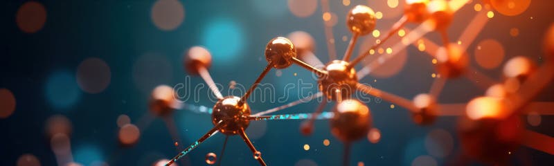 Abstract 3D Render of Atoms, Molecules. Atoms Shown As Shiny Copper ...