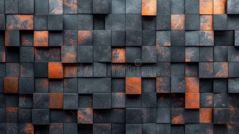 Abstract 3D Render of Black and Copper Cubes Stock Illustration ...