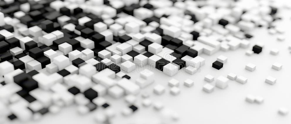 Abstract 3D Render Black and White Cubes Geometric Pattern Random ...