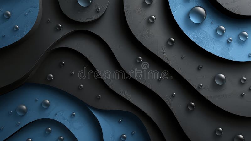 Abstract 3D Render of Blue and Black Wavy Shapes with Water Drops Stock ...