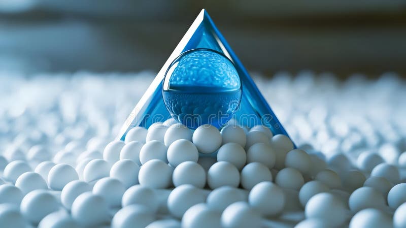 Abstract 3D Render of a Blue Sphere Resting Atop a Triangular Prism ...