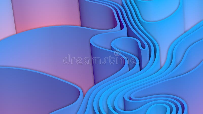 Abstract 3D Render Blue Splines Rows Light and Shadow Curves Flowing ...