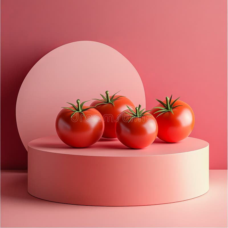 Abstract 3d Render of Cherry Tomatoes on Podium. Vector Illustration ...