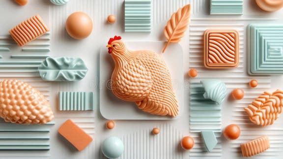 Abstract 3D Render: Chicken & Shapes Stock Illustration - Illustration ...