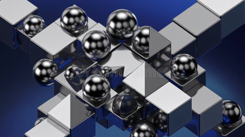 Abstract 3D Render, Chrome Cubes and Spheres, Good Resolution Stock ...