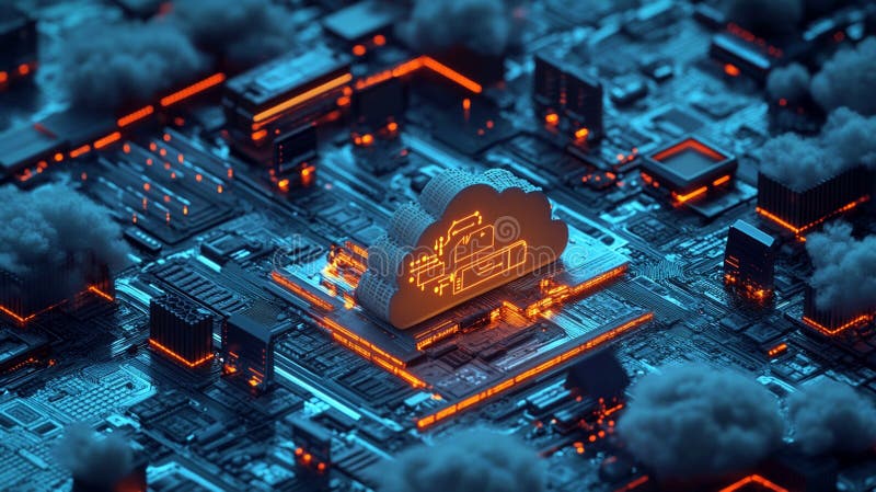 Abstract Cloud Computing Digital Data Server Network Technology Circuit