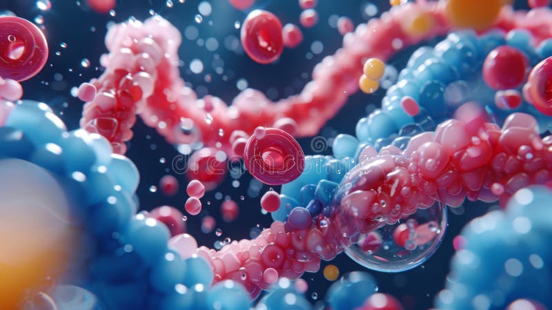 Abstract 3D Render of a Colorful Chain of Bubbles and Spheres Floating ...