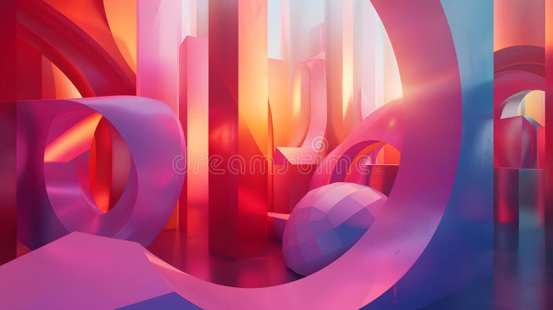 Abstract 3D Render of Colorful Geometric Shapes and Light Effects ...