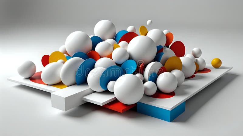 Abstract 3D Render of Colorful Spheres and Shapes Stock Illustration ...