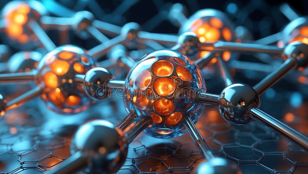 Abstract 3 D Render of a Complex Molecular Structure with Chrome Atoms ...