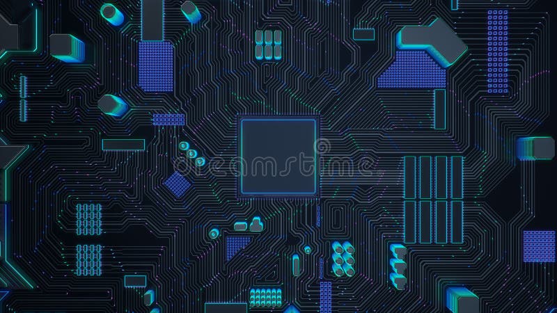 CPU Chip on Neon Style Motherboard Stock Illustration - Illustration of ...