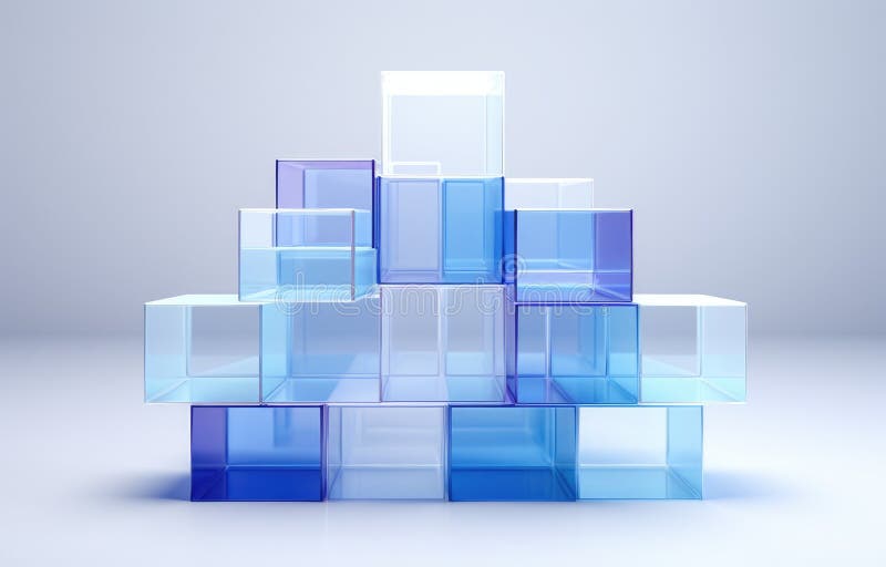 Abstract 3d Render of Cubes in Blue Background. Perspective View Stock ...