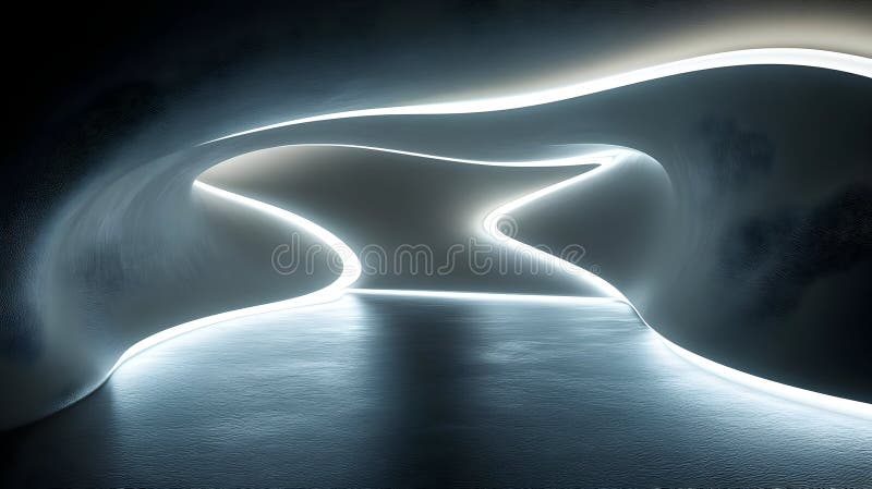 Abstract 3D Render of a Curved Space with Neon Lights Stock ...