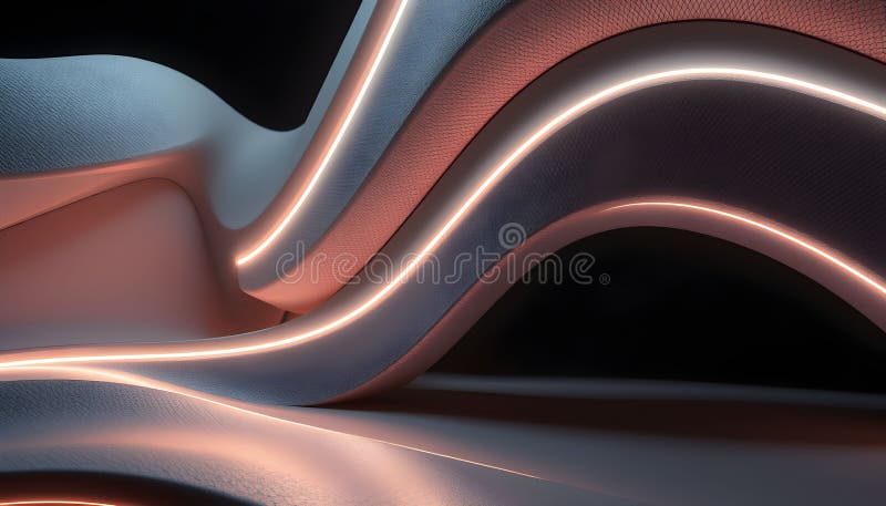 Abstract 3D Render of Curving Architectural Forms with Warm Neon ...