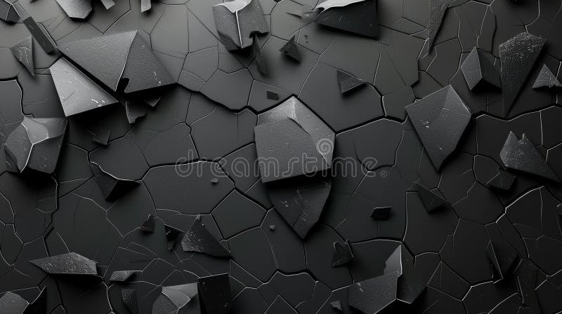 Abstract 3D Render of Dark, Shattered Geometric Shapes on a Cracked ...