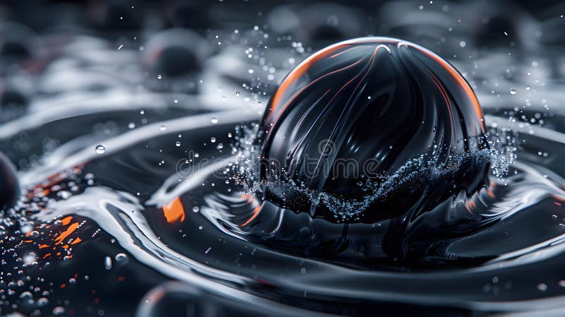 Abstract 3D Render Dark Sphere in Liquid Stock Illustration ...