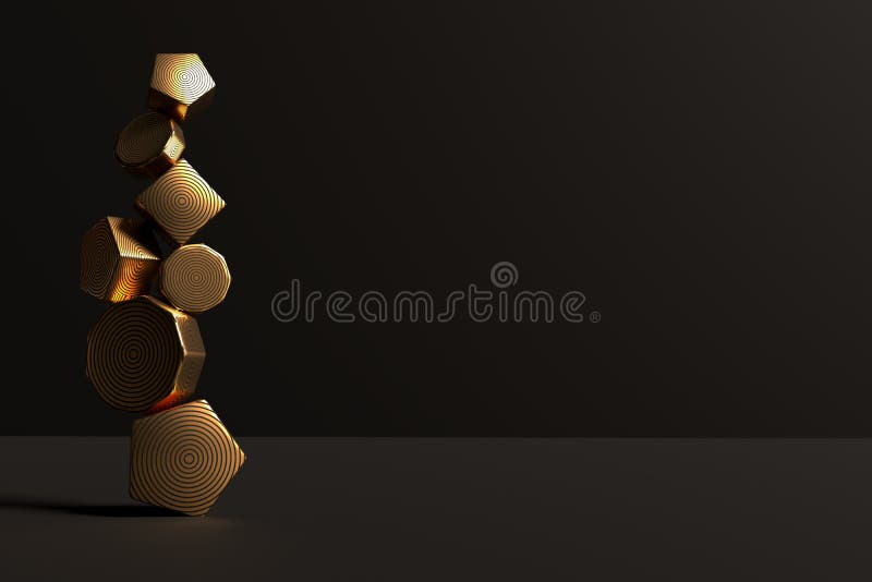 Abstract 3D Render Design Ready Template with Black and Gold Objects ...