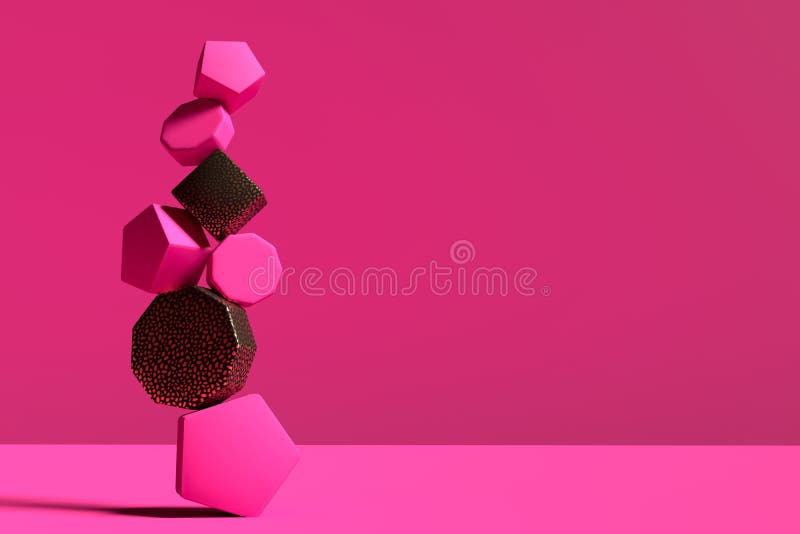 Abstract 3D Render Design Ready Template with Minimalistic Pink Objects ...