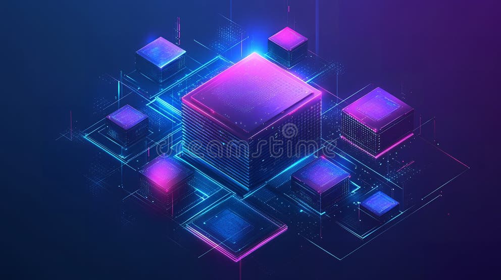 Abstract 3D Render of Digital Data Cubes Stock Illustration ...