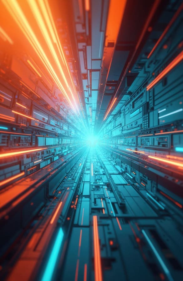 Abstract 3D Render. Digital Tunnel Futuristic Illustration, Tech Data ...