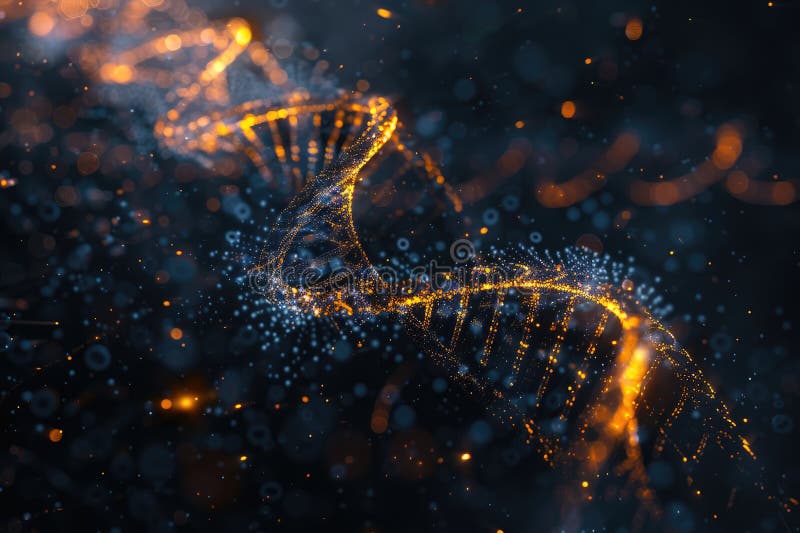 Abstract 3D Render of a DNA Strand, with Glowing Lines Highlighting the ...