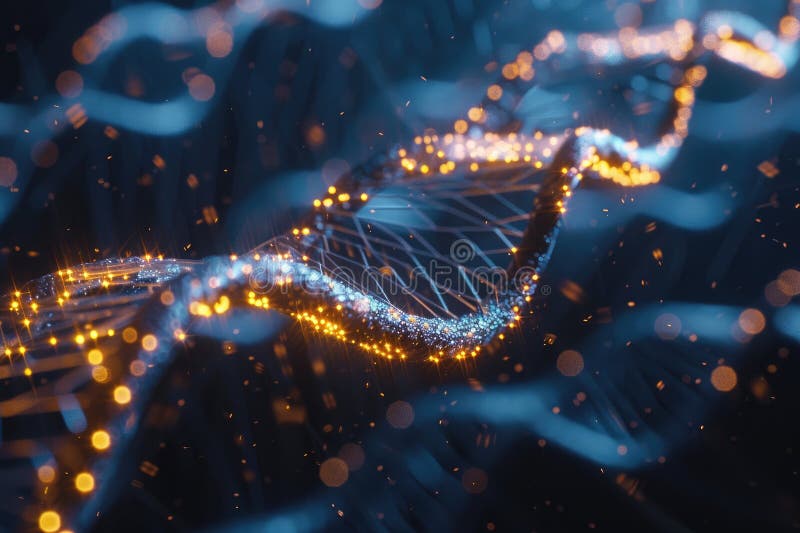 Abstract 3D Render of a DNA Strand, with Glowing Lines Highlighting the ...