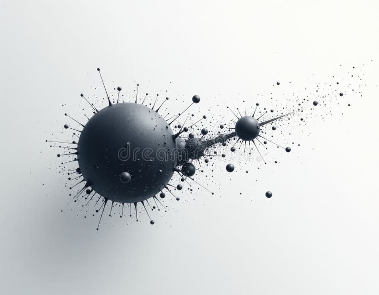 Abstract 3D Render of Exploding Black Spheres, Dark Matter, Connection ...