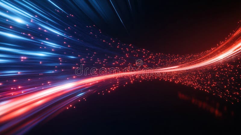 Abstract 3D Render of Fast-moving Light Trails. Vibrant Blue, Red Light ...