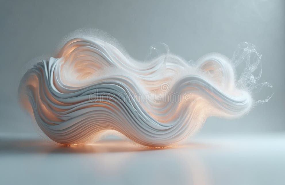 Abstract 3D Render Features Flowing White Forms with Light Orange Glow ...