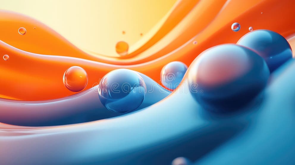 Abstract 3D Render Featuring Fluid Orange and Blue Forms on a Soft ...