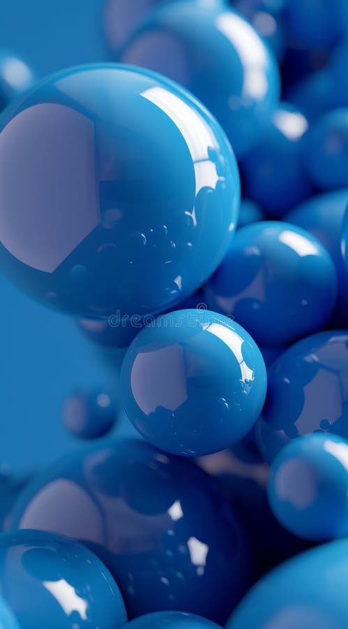 Abstract 3D Render of Floating Blue Spheres with Reflective Surfaces ...