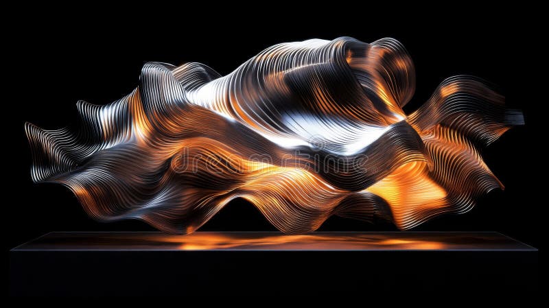 Abstract 3D Render of Flowing Metallic Wave with Gold and Silver ...