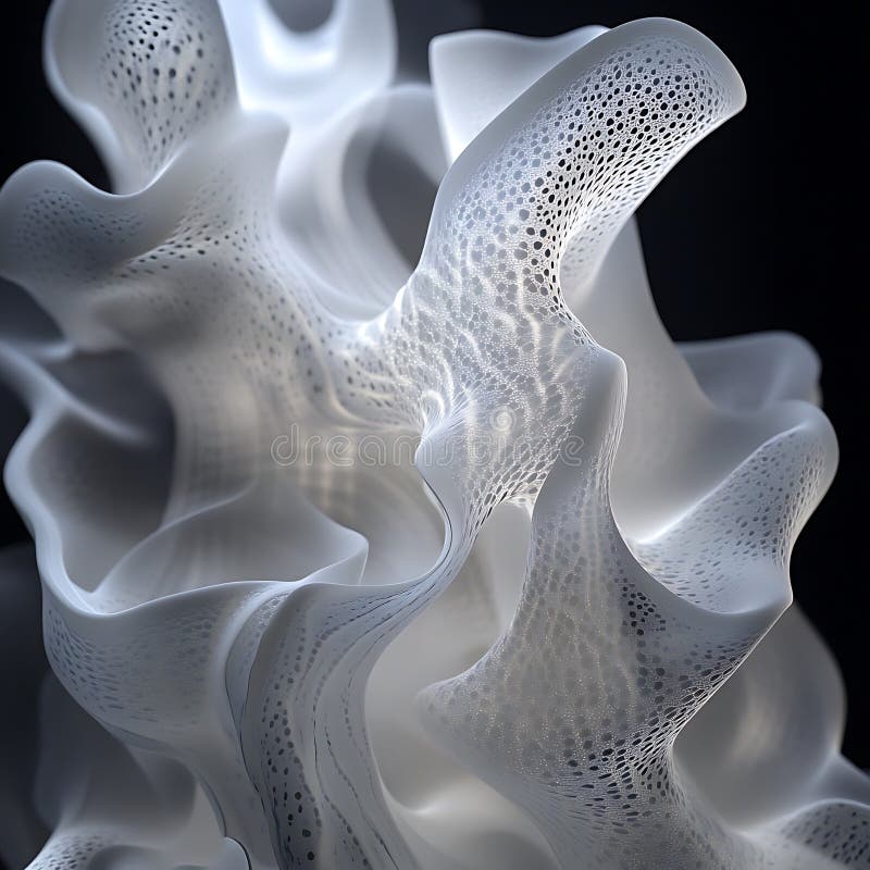 Abstract 3D Render of Flowing, Porous, White Organic Form with Internal ...