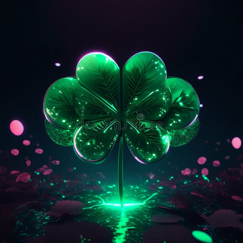 3d Render of a Clover Leaf with Green Neon Lights. AI Generated Stock ...