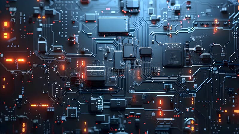 Abstract 3D Render of Futuristic Circuit Board Stock Illustration ...