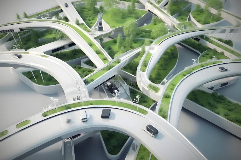 Abstract 3D Render of a Futuristic Eco Transportation Hub with ...