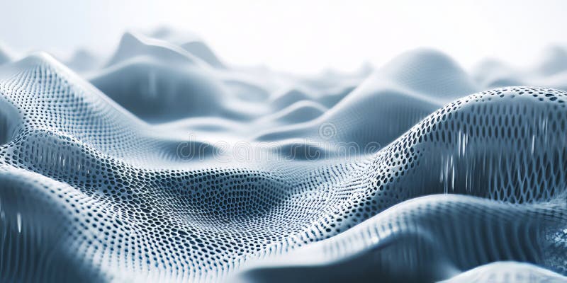Abstract 3D Render of Futuristic Mesh Landscape with Smooth Waves and ...