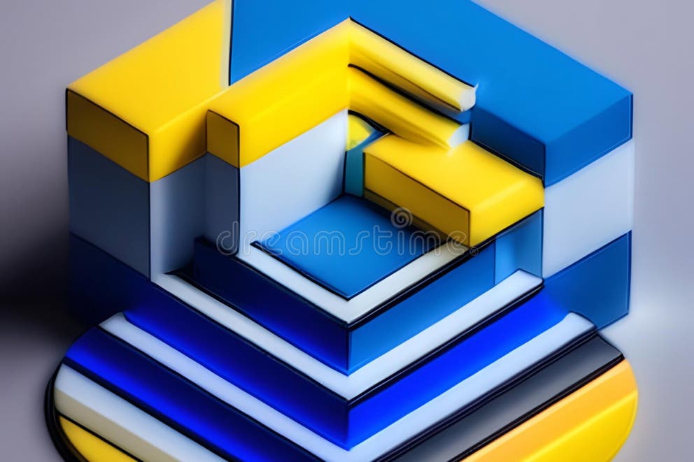 Abstract 3d Render of Geometric Shape in Blue, Yellow and Black ...