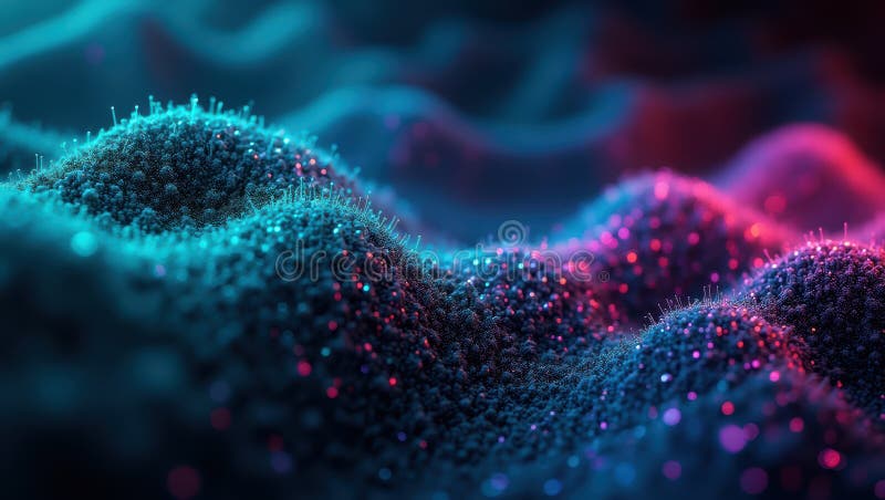 Abstract 3d Render of Glittering Particle Landscape with Neon Blue and ...