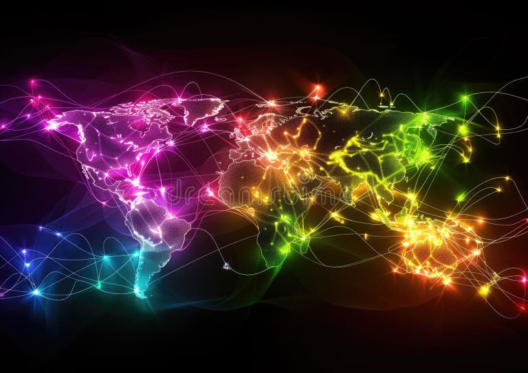 Abstract 3D Render of Global Data Transfer with Glowing Interconnected ...