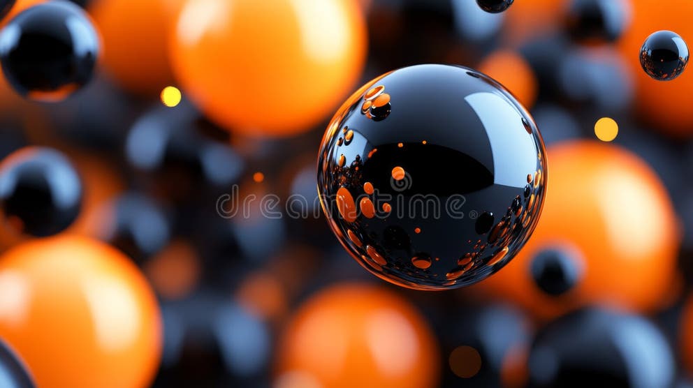 Abstract 3D Render of Glossy Black and Orange Spheres Stock ...