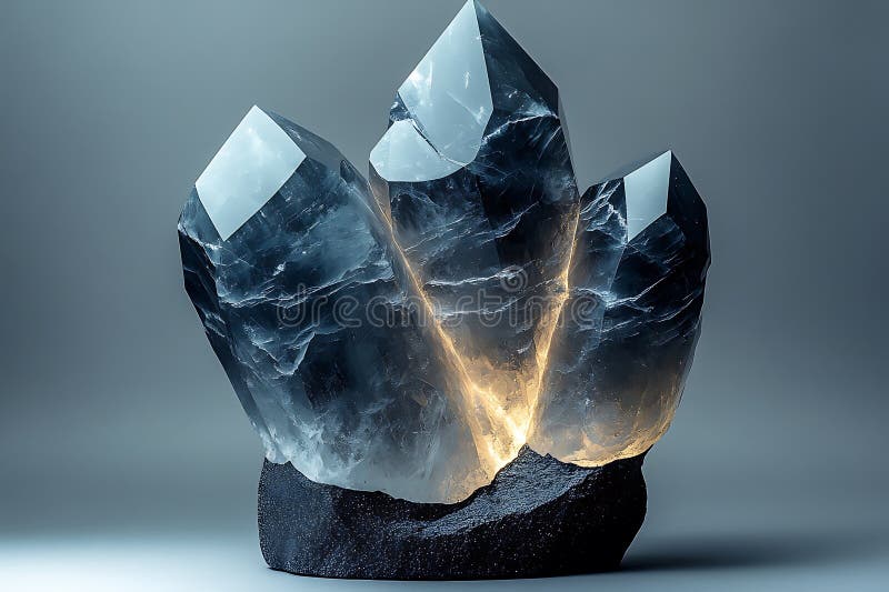 Abstract 3d Render of a Glowing Crystal Cluster with a Dark Base and ...