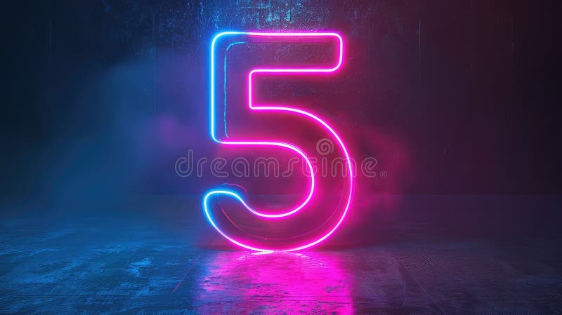 Abstract 3D Render of Glowing Number Five Illuminated in Pink and Blue ...