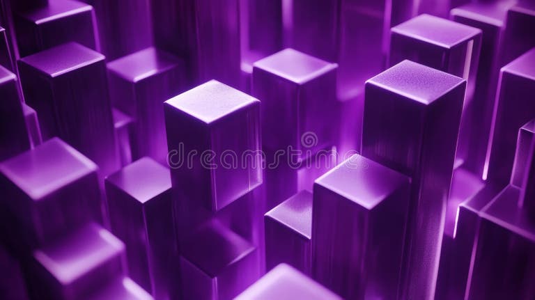 Abstract 3d Render of Glowing Purple Cubes Stock Illustration ...