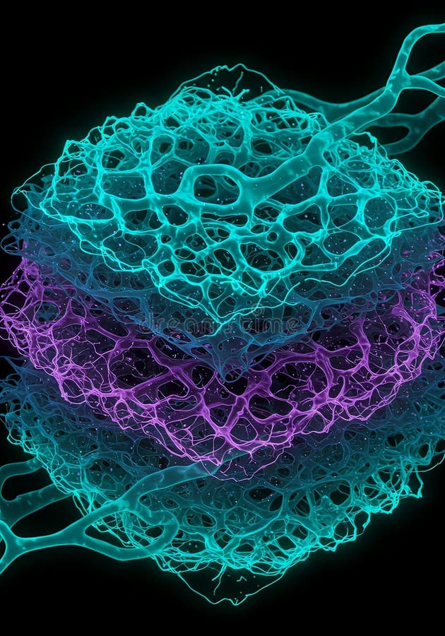 Abstract 3D Render of a Glowing Teal and Purple Virus Cell Structure ...