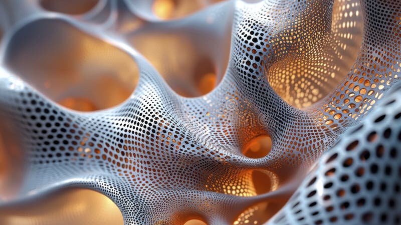 Abstract 3D Render Golden Illuminated Porous Structure Stock ...