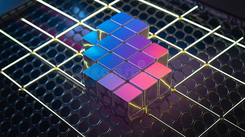 Abstract 3D Render, Gradient Cubes on Grid, Good Resolution Stock Photo ...