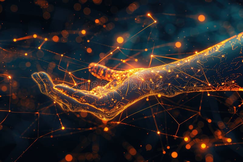 Abstract 3D Render of Hands Reaching Out, Connected by Glowing Lines ...